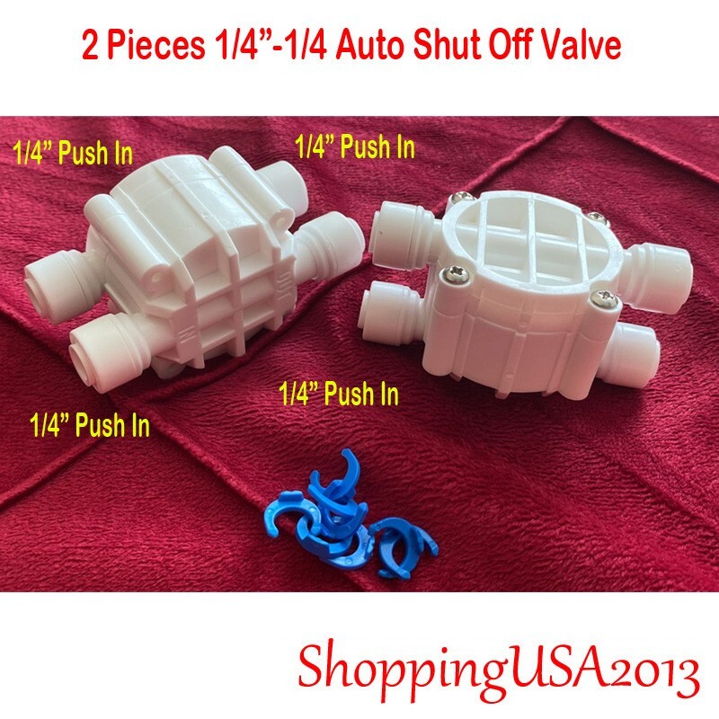 2 Pieces 1/4-1/4 Auto Shut Off Valve Quick Connect Push In Water Filter ...