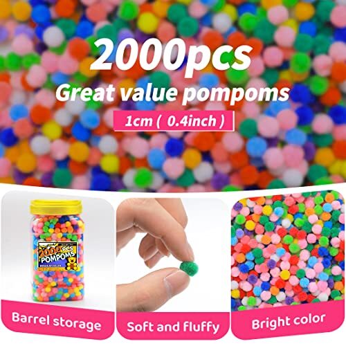 Pom Poms 2000pcs Multicolor Bulk mini Pom Poms 0.4 inch (1cm) Multi ...