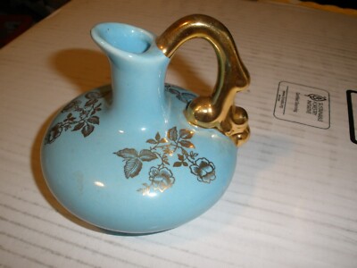 Vintage Blue Miniature Pitcher Vase 22K Gold Plating Handle Floral | eBay