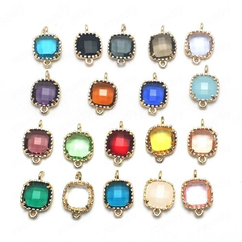 2 Holes Connector Charms Square Glass Pendants Jewelry Making ...
