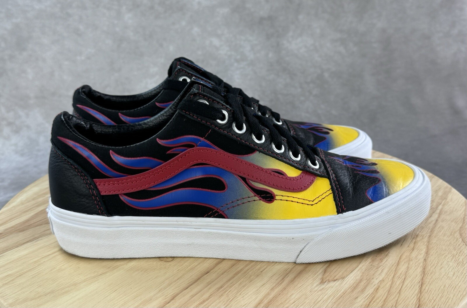 Vans Old Skool Racer Yellow/ Blue Flame Shoes Size M… - Gem