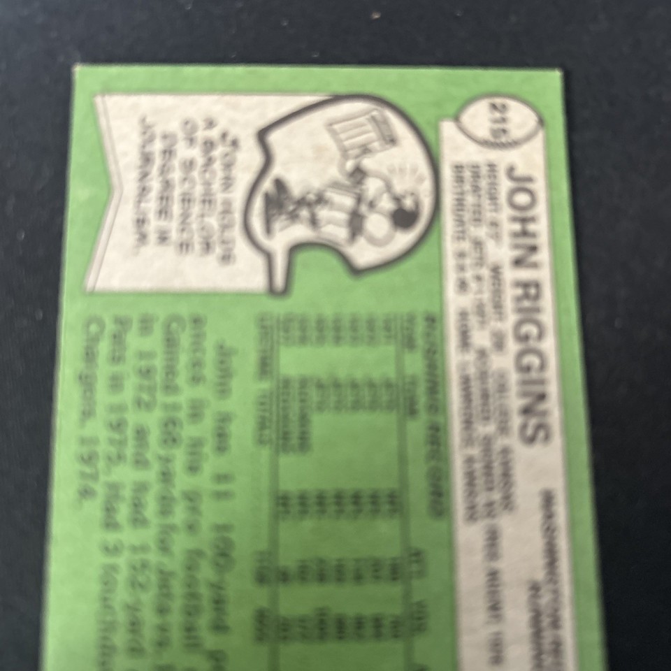 1978 Topps Football Card #215 John Riggins Washington Redskins Nm+ Free ...