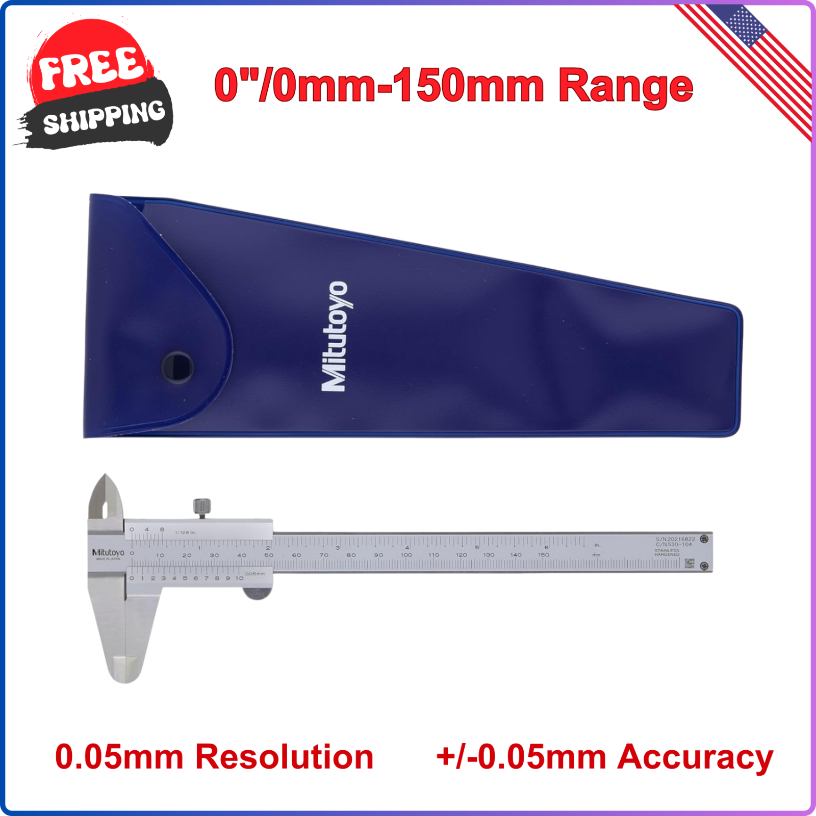 Mitutoyo 530-101 Vernier Calipers, Stainless Steel, 0mm-150mm, 0.05mm ...