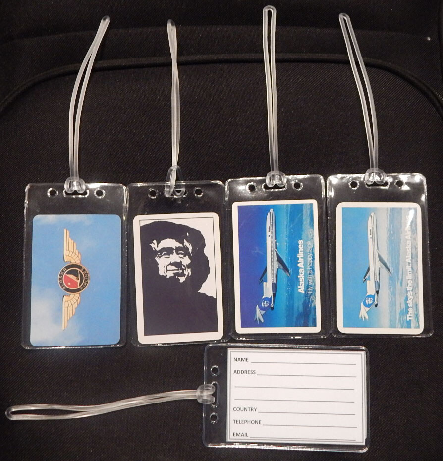 Luggage tag Alaska Airlines w/playing card choose from multiple designs ...