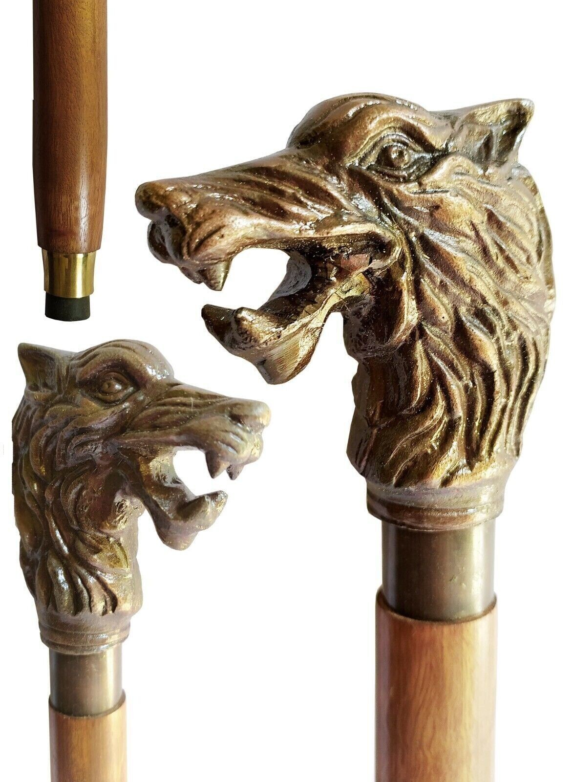 Antique Fox Head Copper Finish Handle Wooden Cane, Wa… - Gem