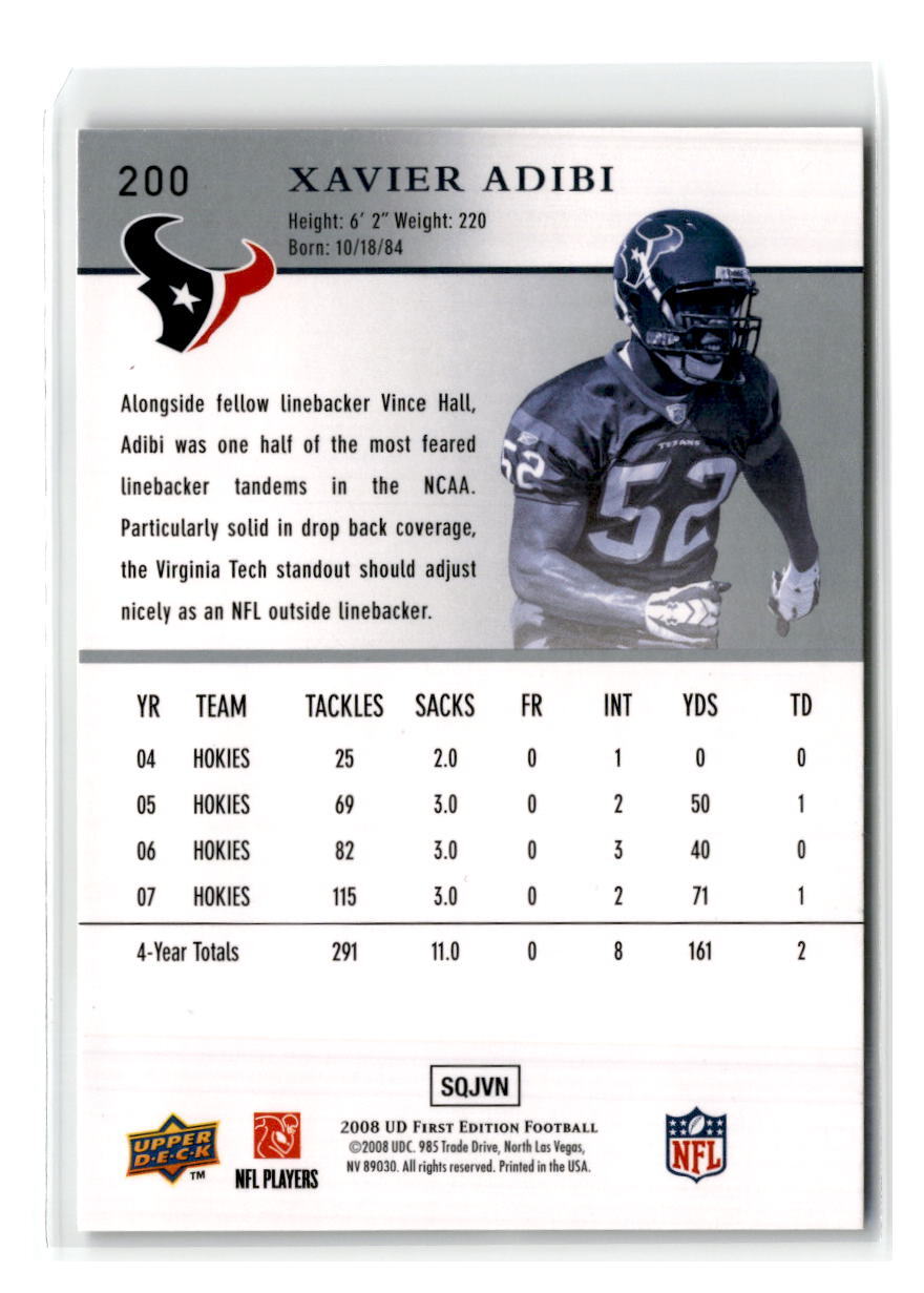 2008+Upper+Deck+First+Edition+-+Star+Rookies+%23200+Xavier+Adibi+%28RC ...