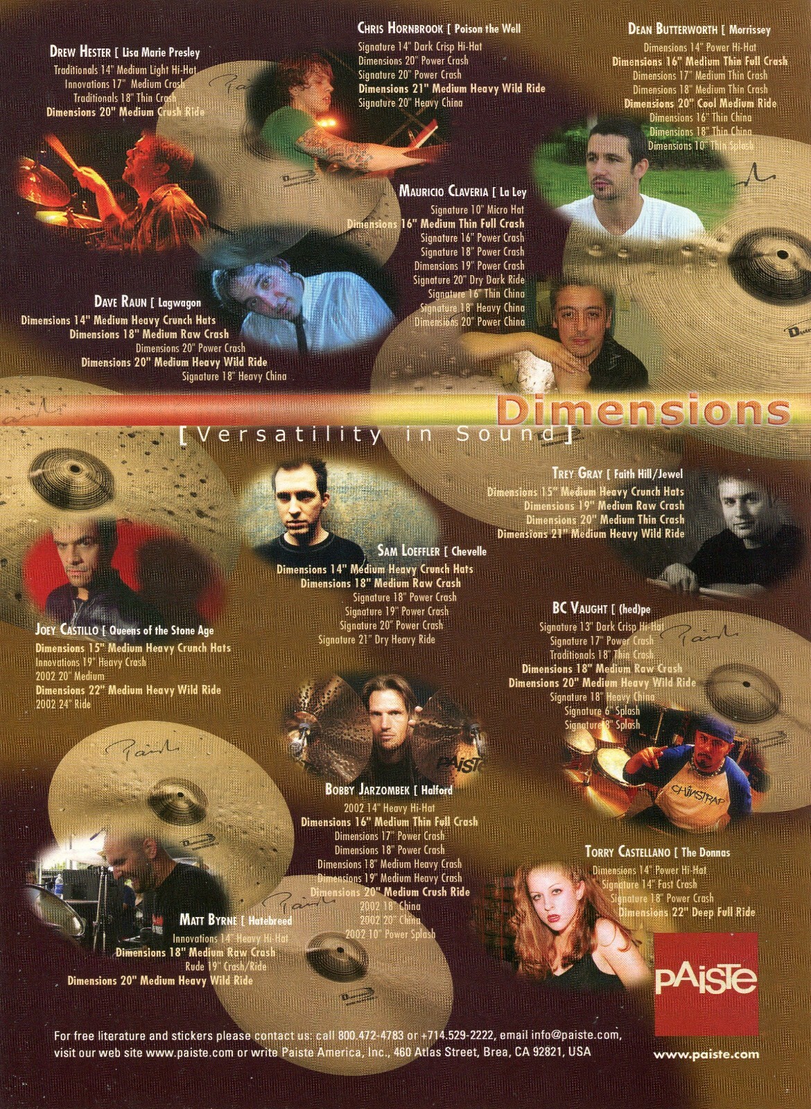 2003 Print Ad of Paiste Drum Cymbal Setup w Matt Byrne Dave Raun Chris ...