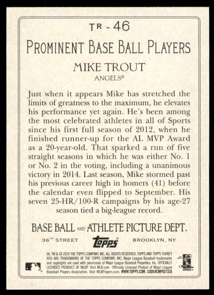 Mike Trout 2020 Topps Turkey Red Card MVP #TR-46 Los Angeles Angels | eBay
