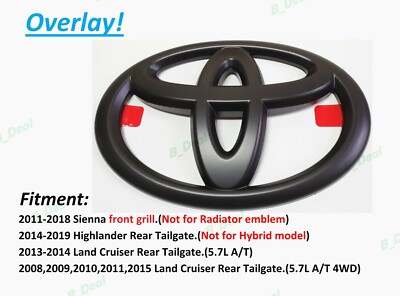 Toyota Sienna Highlander Land Cruiser 1PC Matte Black Logo Overlay ...
