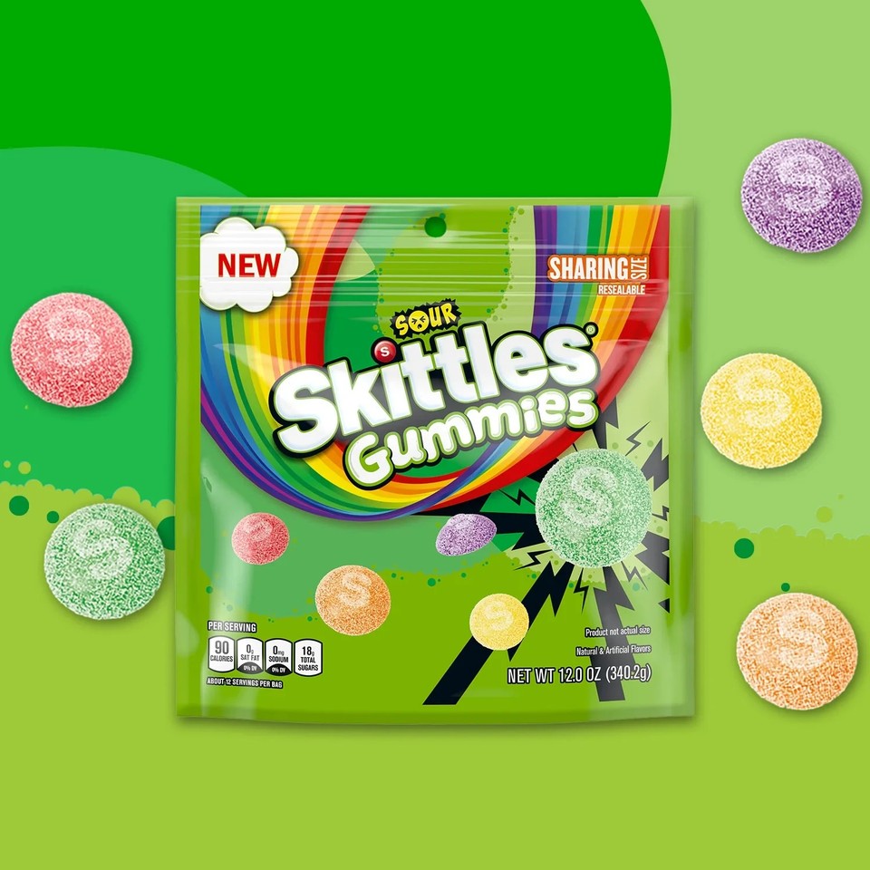 Skittles Sour Candy Gummies Soft Chewy Gummy Candies, Sharing Size - 12 ...