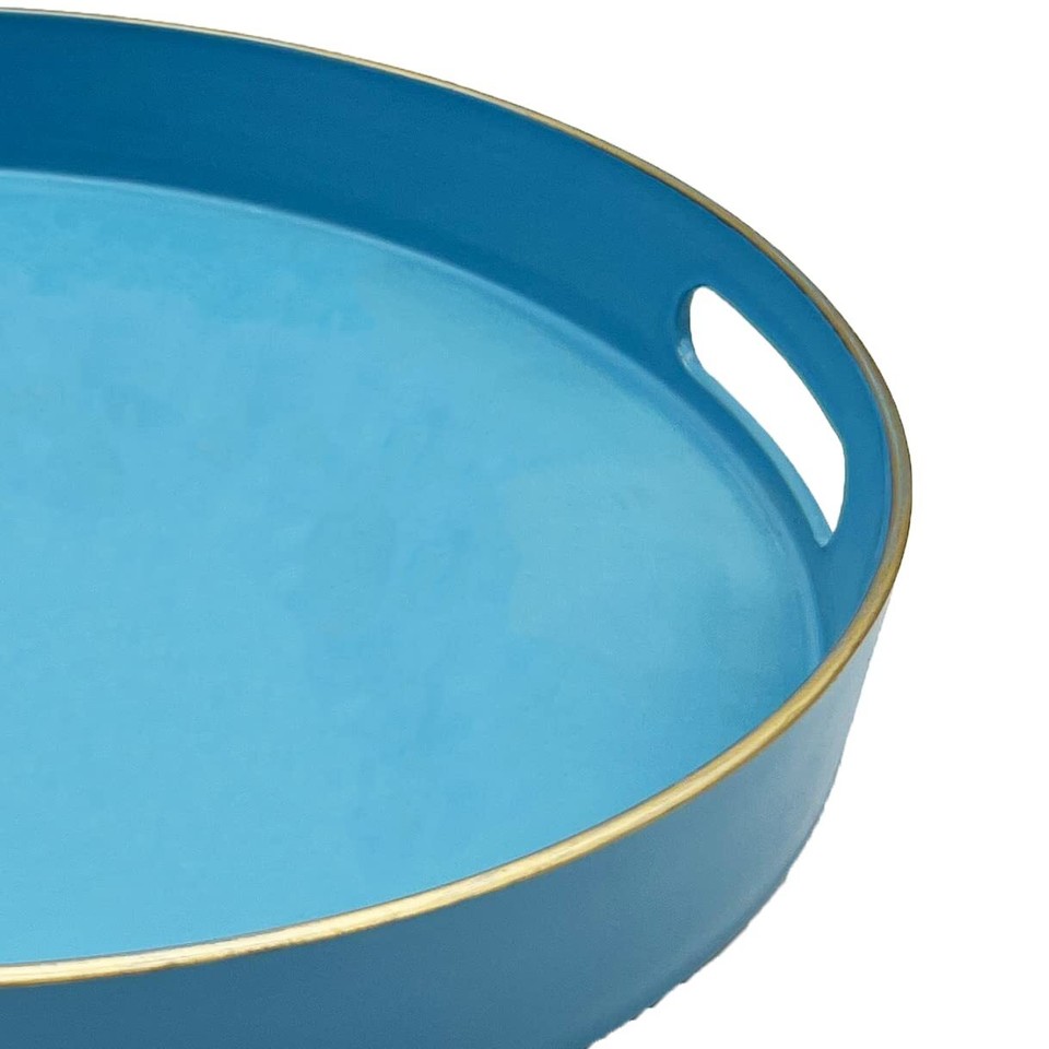 13" Blue Round Tray Blue Serving Tray with Handles Modern Round ...