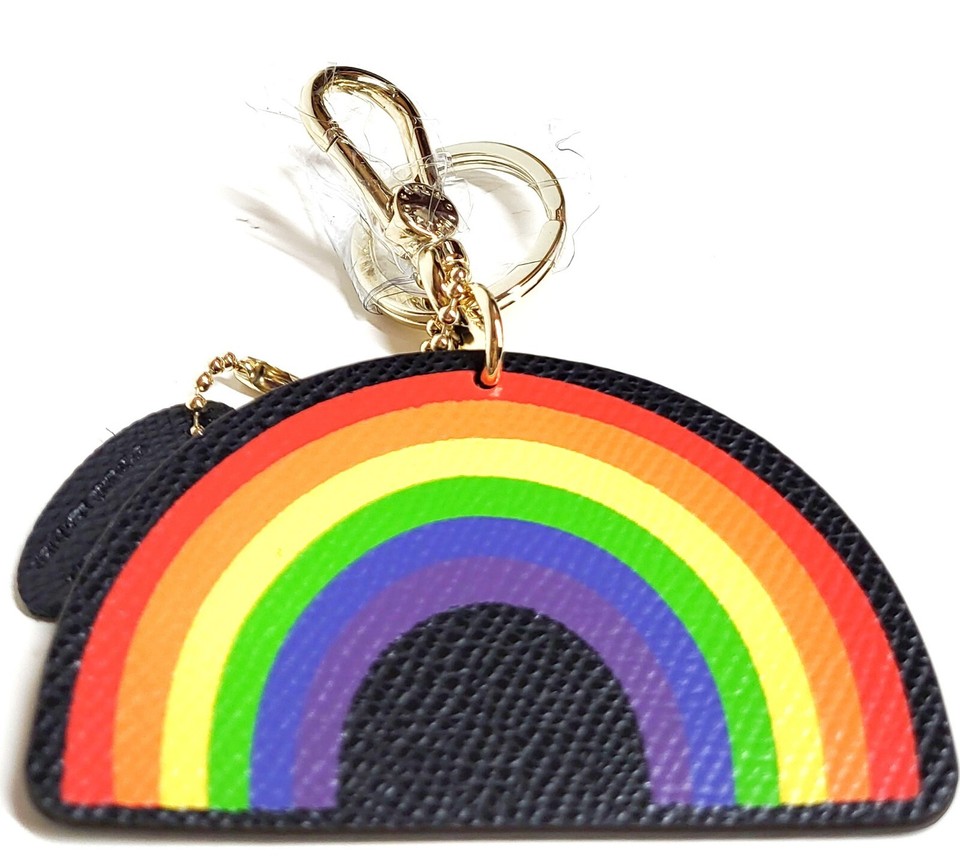 Furla Rainbow Keychain Bag Charm Key Fob Nero Black Multi-Color Leather ...