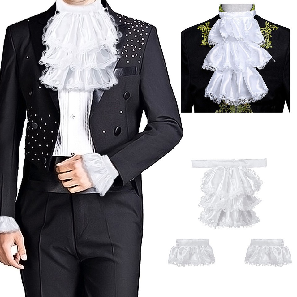 Vintage Victorian Detachable Lace Jabot Cuffs Set Neck Collar Ruffle ...