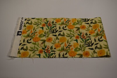 COTTON FABRIC 6" X 44" wof remnant scrap CREAM ORANGE GREEN floral ...