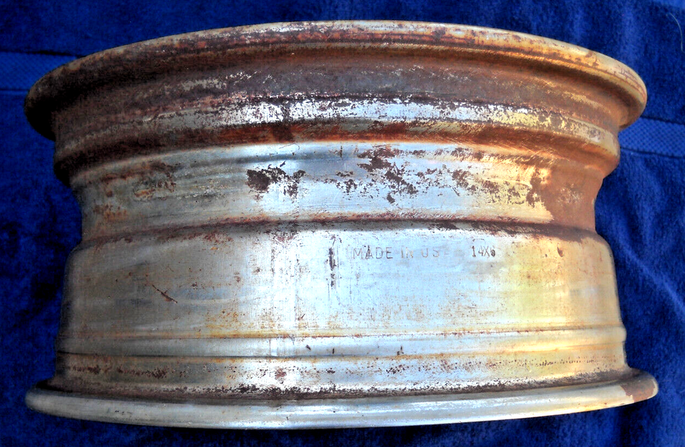 VINTAGE 14" x 6" CHROME REVERSE STEEL WHEEL. 5 x 4.5". SMOOTH CENTER. U ...