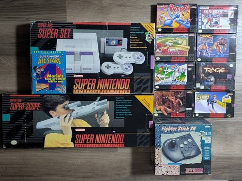 Lot of 11 games SNES FIGHTER STICK SUPER SCOPE PUTT WINTER GOL PRIMAL ...