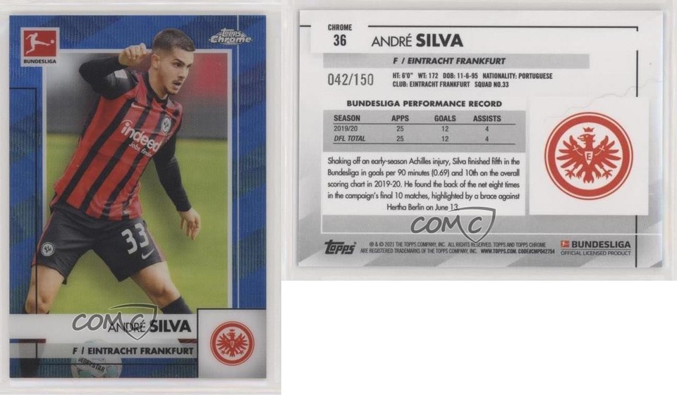 2020-21 Topps Chrome Bundesliga Blue Wave Refractor 42/150 Andre Silva ...