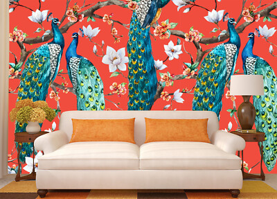 3D Flowers Peacock 3794 Wallpaper Mural Wall Print Wall Wallpaper ...