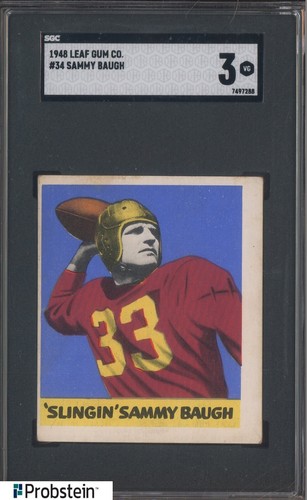 1948 Leaf Gum Football #34 Sammy Baugh RC Rookie HOF SGC 3 VG | eBay