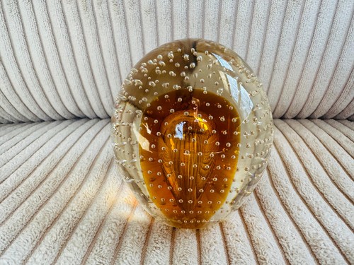 Old Vintage Beautiful Bubble Encased Amber Color Glass Paper Weight ...