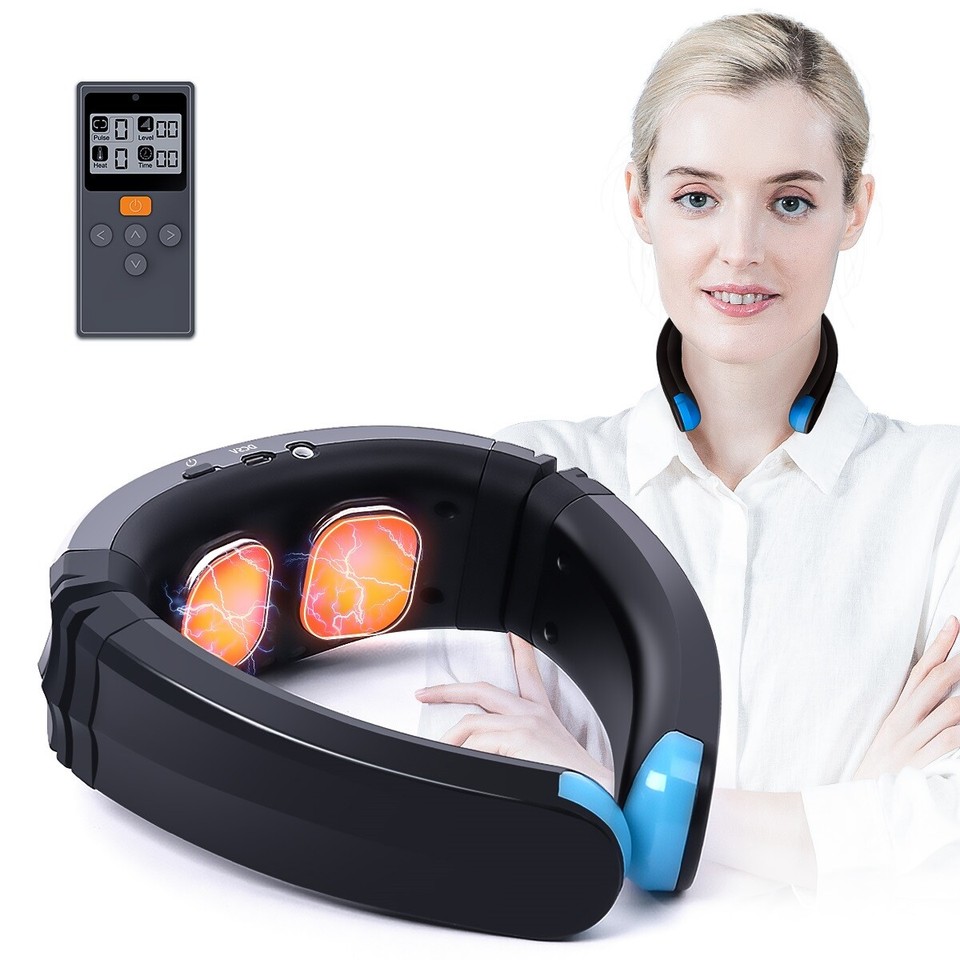 Electric Pulse EMS Neck Massager with Heat Cordless Deep Tissue TENS ...
