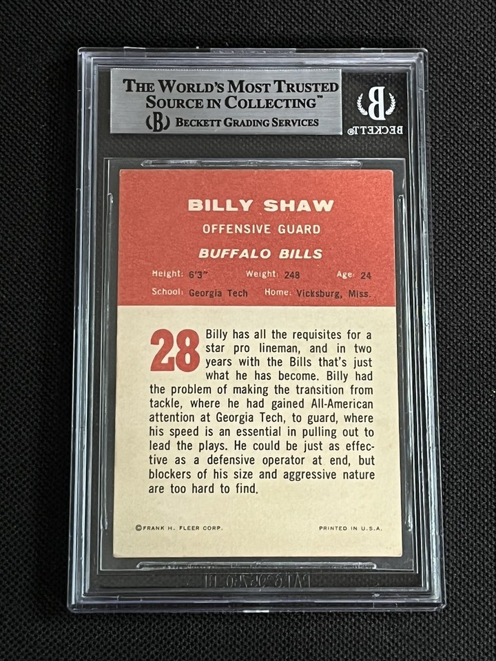 HOF BILLY SHAW 1963 FLEER SIGNED AUTOGRAPHED CARD BILLS BECKETT BAS ...