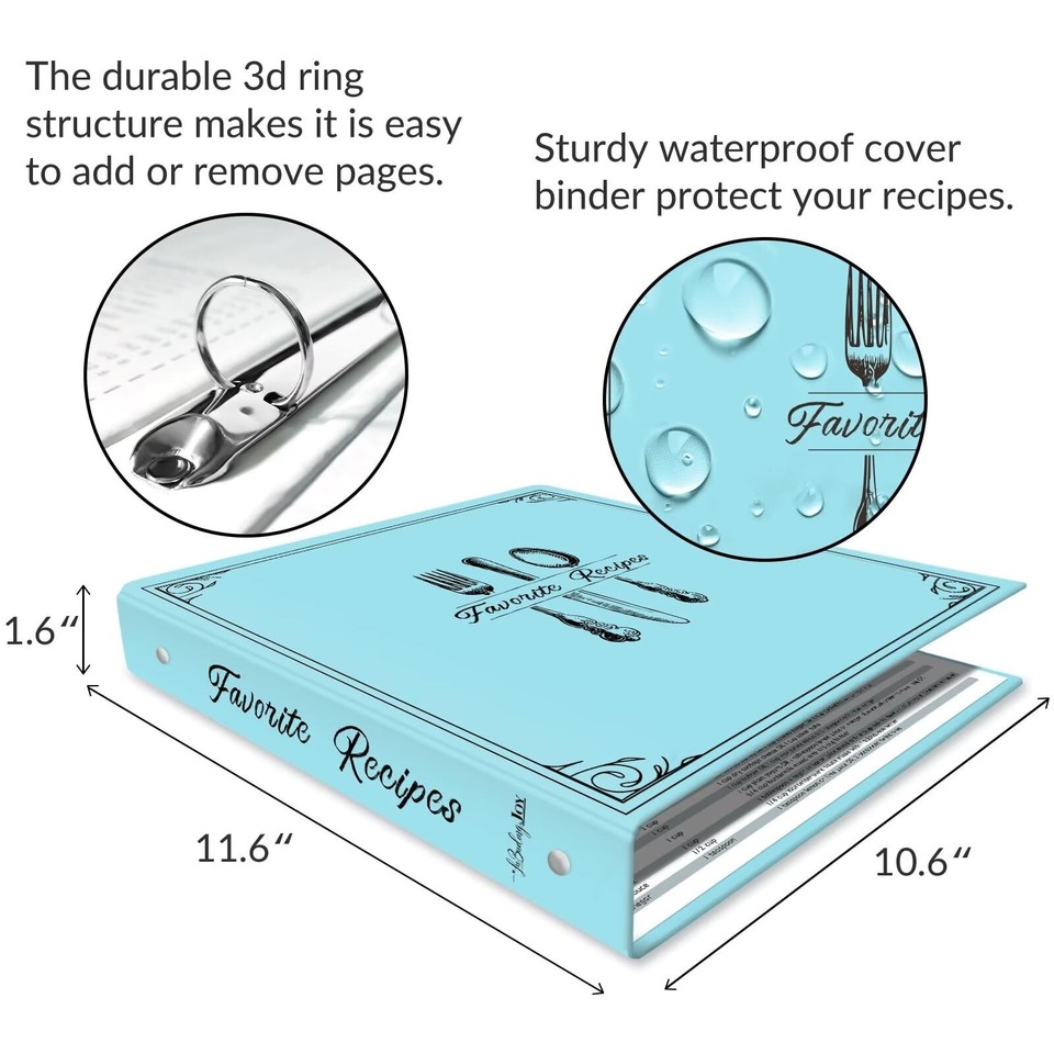 Recipe Binder with Plastic Sleeves, Full Page Cards and Dividers ...