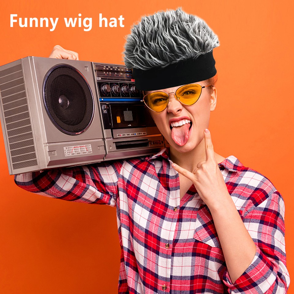 Visor Hair Wig Soft Beanie Wig with Spiked Fake Hair Wig Attached for ...