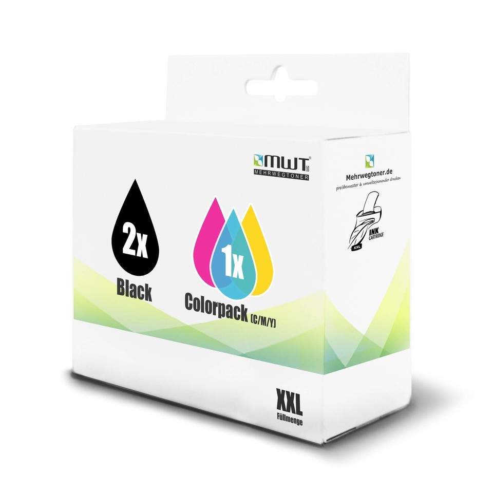 3x MWT Ink 2+1 for HP DeskJet Ink Advantage 3700-MFP 3732 3720-seagrass ...