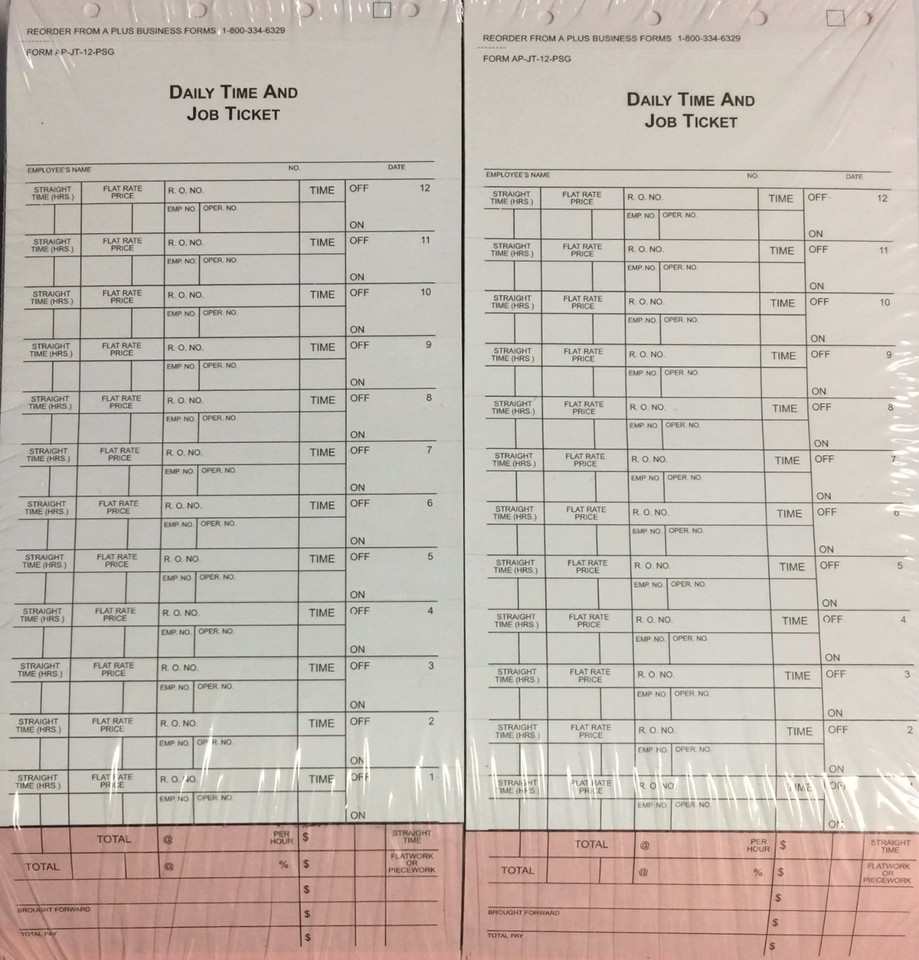 Mechanic's Daily Time & Job Tickets • JT-12 Flag Sheets • Qty. 500 ...