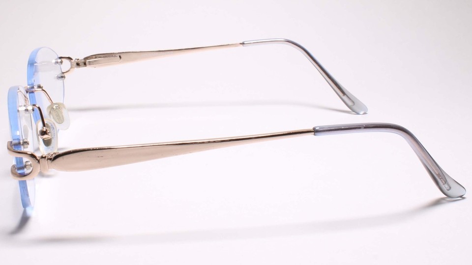 Womens Blue Tinted Lens Oval Gold Rimless 1.75 Reading Glasses ...