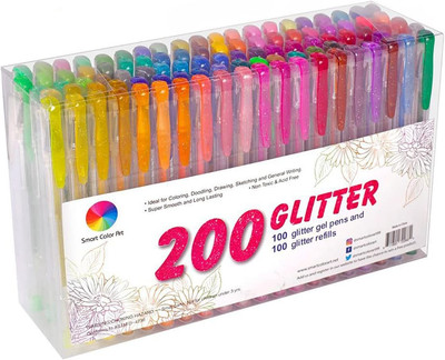 200 Pack Glitter Gel Pens Set Smart Color Art 100 Colors Gel Pens with ...