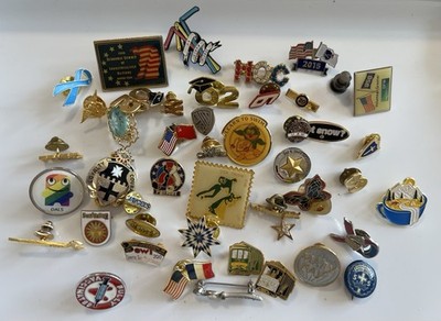 Lot 45 Pc Mixed Lapel Hat Pins Events Flags Travel Awards Random Misc ...