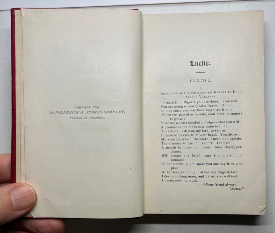 Lucille by Owen Meredith 1895 Frederick Stokes Publishing Small Binding ...