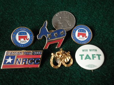 6 Vintage Political Lapel Pin Lot: Republican-Elephant, Democrat-Donkey ...