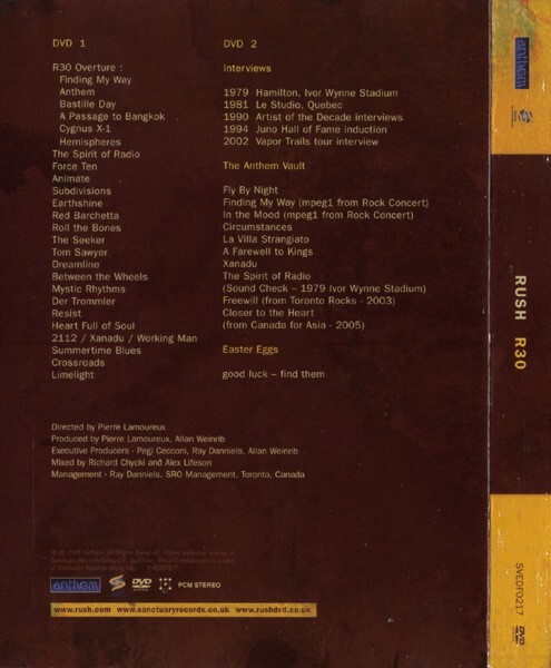 Rush - Rush R30: 30th Anniversary World Tour, [4 DISC DVD BOX SET] [PRE ...