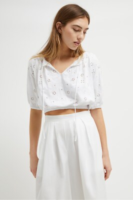 French Connection FCUK Relaxed Crop top Eyelet White Gorgeous! S / M 4 ...