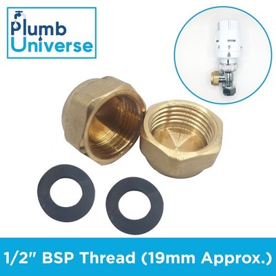 1/2" BSP Brass Cap Blank Stop End & Washer For TRV Radiator Valves - 2 ...