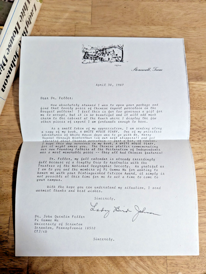 Lady Bird Johnson Letter and Book SIGNED & INSCRIBED White House Diary ...