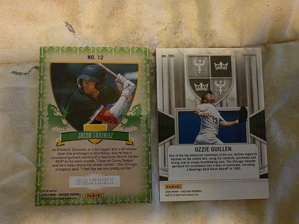 2024 Panini Crusade Lot (2) Jacob Gonzalez Ozzie Guillen Chicago White ...