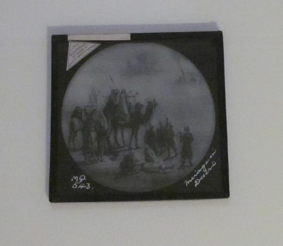 Glass Magic Lantern Slide MIRAGE IN THE DESSERT C1900 DRAWING CAMELS ...
