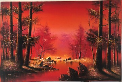 Cececilia CeCe Rodriguez Hawaiian Red Velvet Painting 24" x 36" River ...
