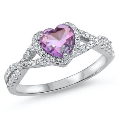 Infinity Heart Ring Sterling Silver 925 Pink to Purple Ombré CZ 8 mm ...