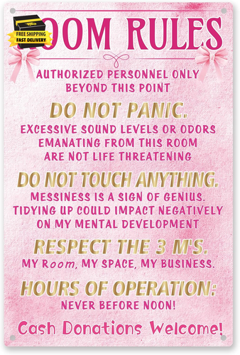 Room Rules Sign - Cute Pink Preppy Room Decor for Teen Girls Bedroom ...