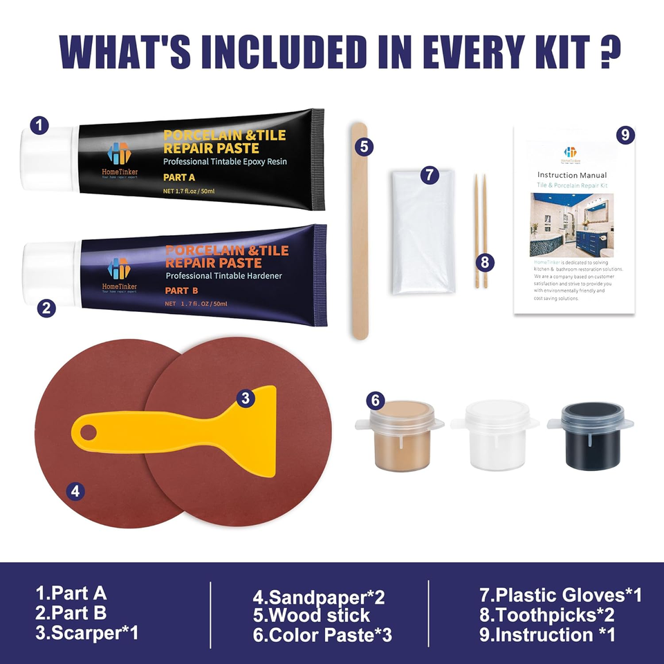 Porcelain Repair Kit White (Color Match) Tile Repair Kit Bathtub Repair ...