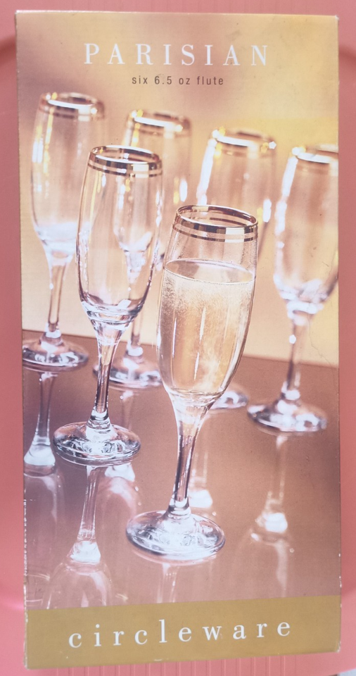 Circleware Crystal PARISIAN 6.5oz Champagne Flutes Clear & Gold Trim ...