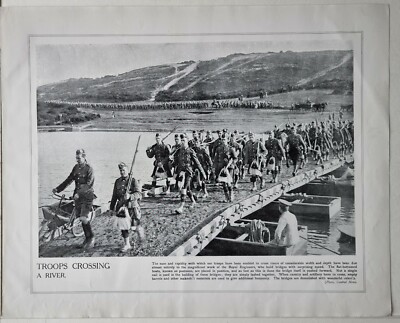 1915 WW1 PRINT & TEXT TROPPS CROSSING RIVER BUILT BY THE ROYAL ...