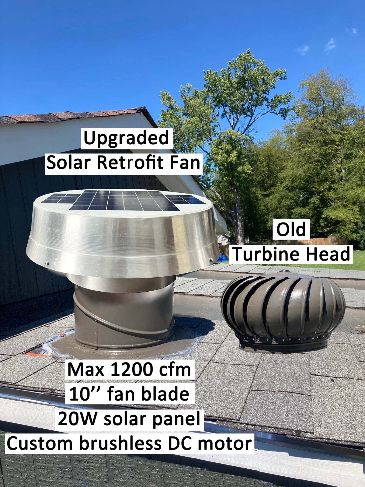 1200CFM 12'' Whirlybird Retrofit Solar Roof Ventilator For Attic Garage ...