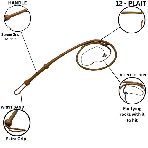 Real Calf-Leather Bull Whip 8 Feet Long Plait - Bullwhip Heavy Loud ...