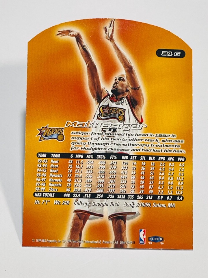 MATT GEIGER 1999-00 Fleer Ultra GOLD MEDALLION Parallel 31G 76ers NBA ...